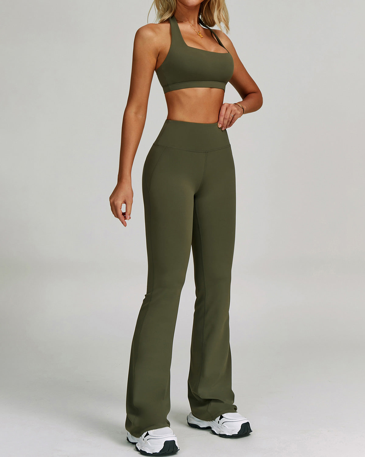 Mira Flare Leggings - Green – Amelia Activewear
